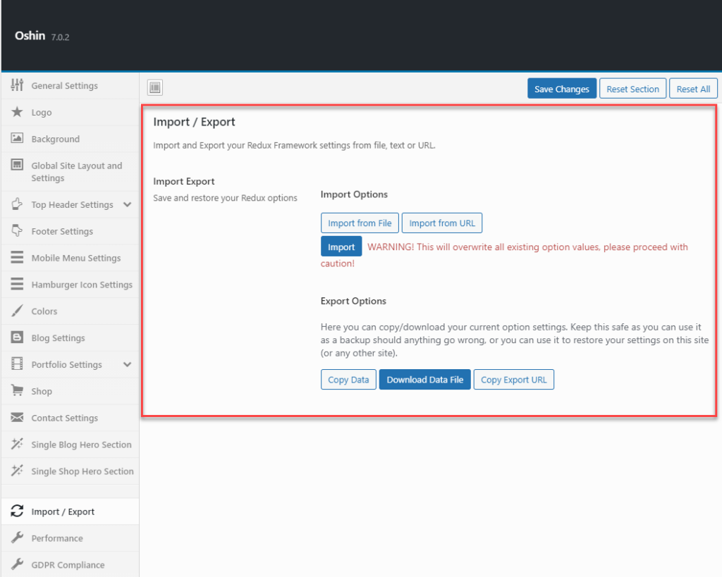 Import/Export – Oshine Knowledge Base